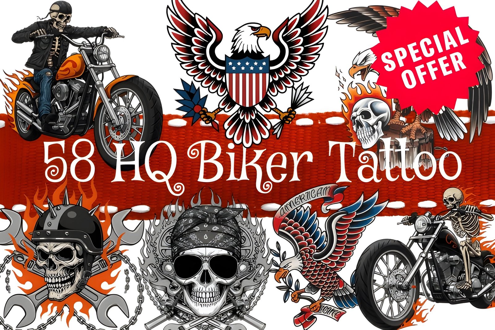 Biker Tattoo Templates Bundle 58 HQ PNG - Download for Free