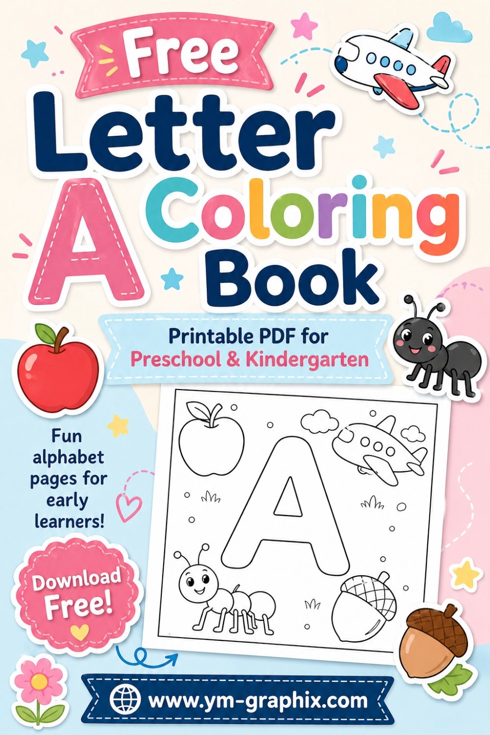Free Letter A Coloring Book Printable PDF for Preschool and Kindergarten