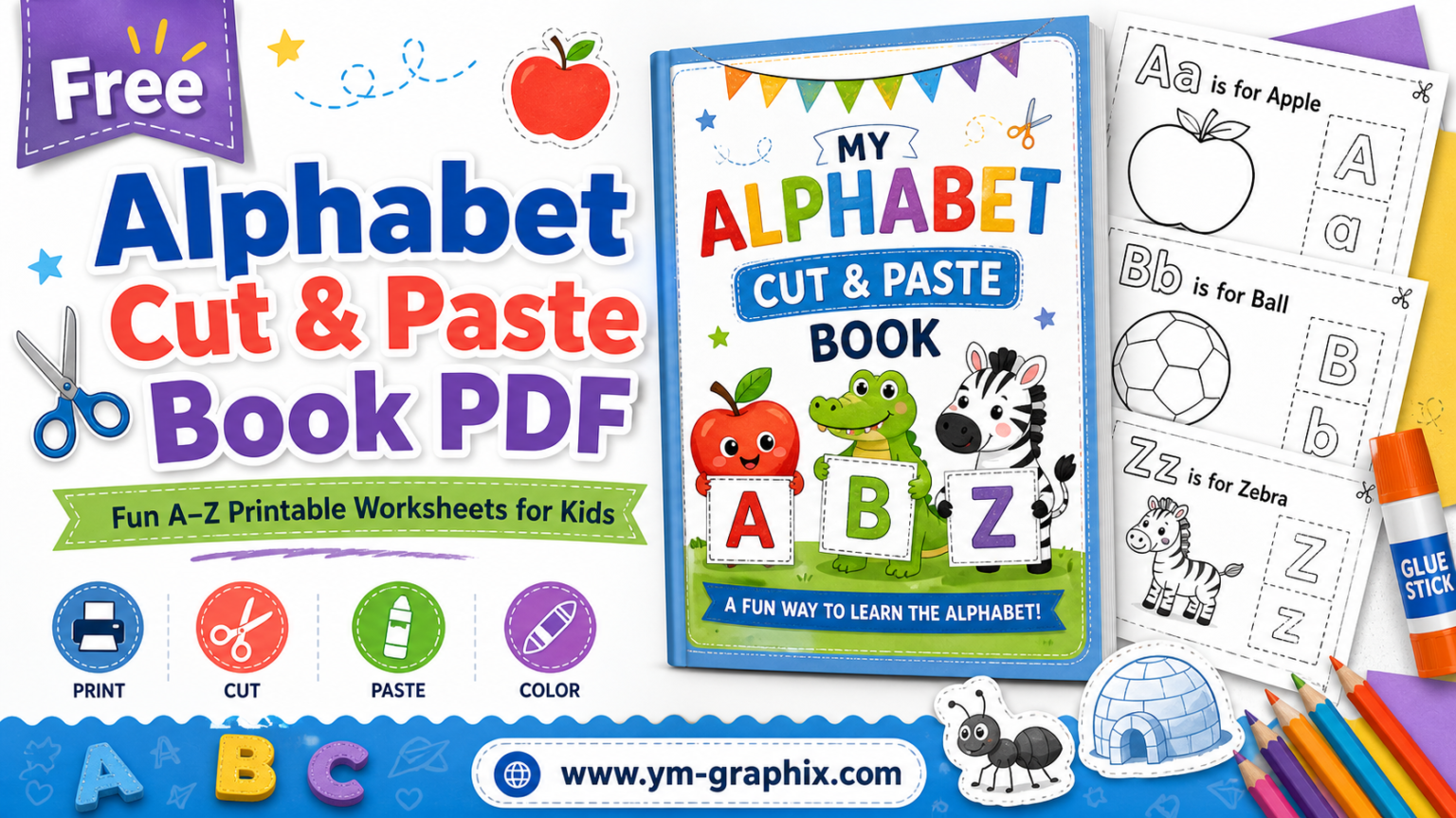 Free Alphabet Cut Paste Book PDF Free Printable for Kids - Download for ...