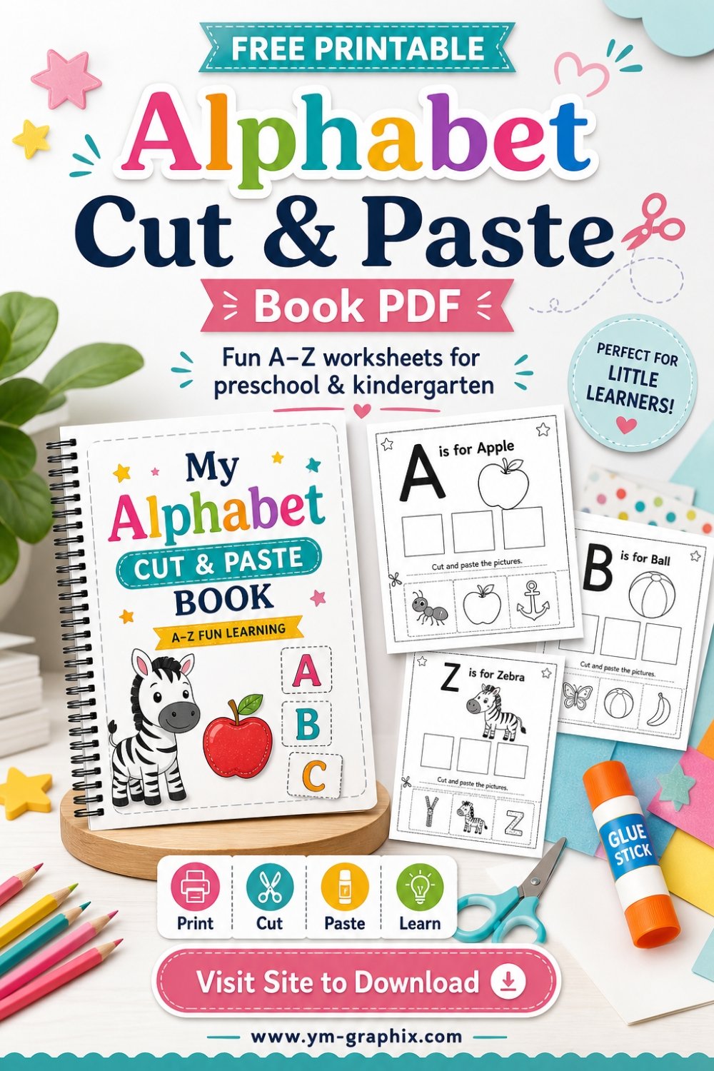 Free Alphabet Cut Paste Book PDF Free Printable for Kids - Download for ...