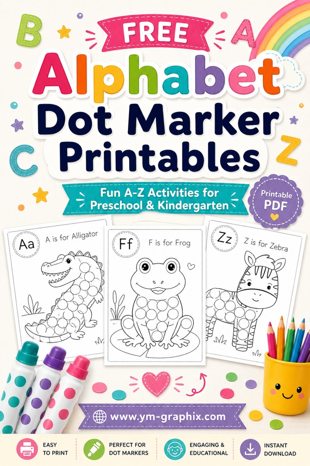 Free Alphabet Dot Marker Printables for Preschool & Kindergarten ...